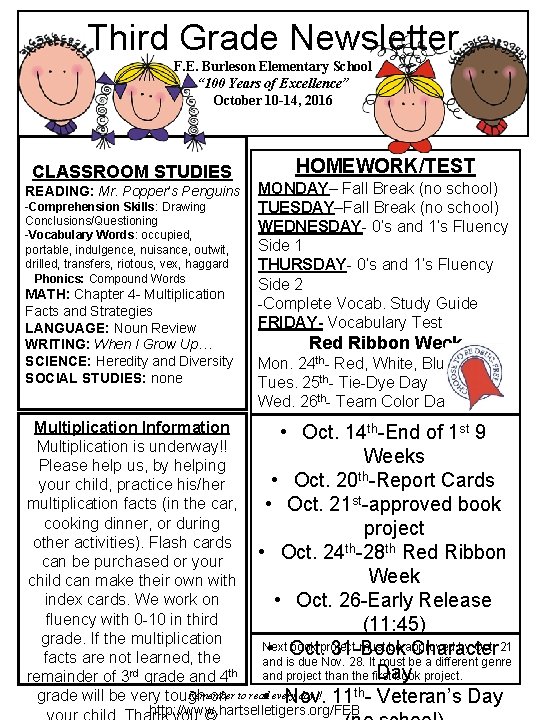 Third Grade Newsletter F E Burleson Elementary School