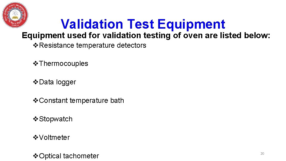 Qualification of Hot Air Oven PART I Department
