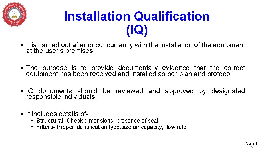 Qualification of Hot Air Oven PART I Department