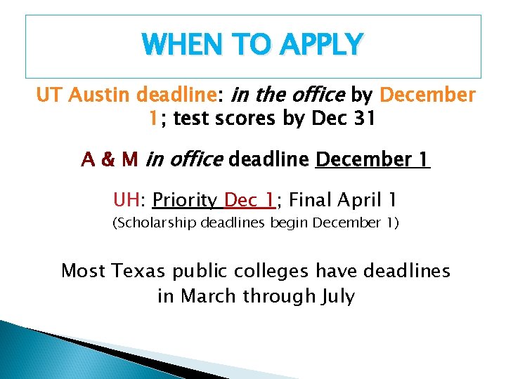PTO Senior Activities Public College Admissions How do