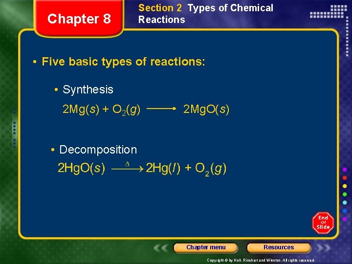 Chapter 8 Section 2 Types of Chemical Reactions