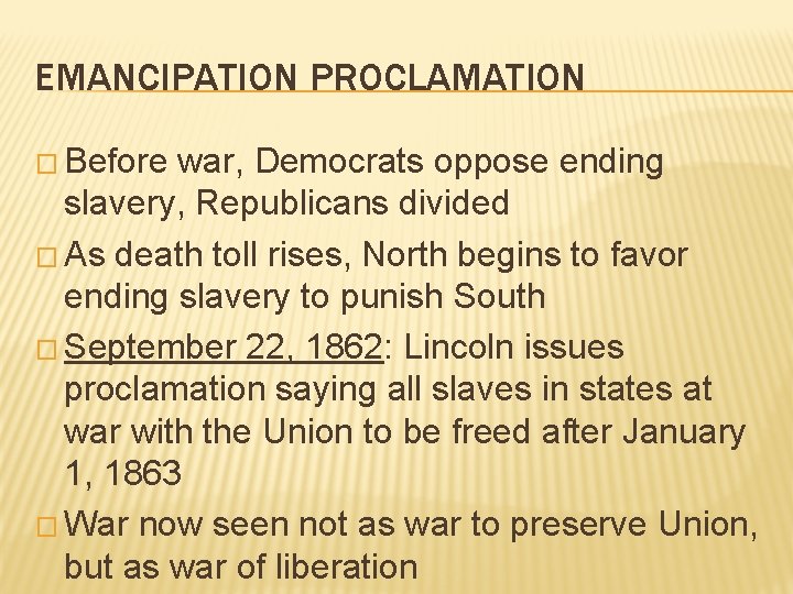 THE CIVIL WAR RECONSTRUCTION CAUSES OF THE CIVIL