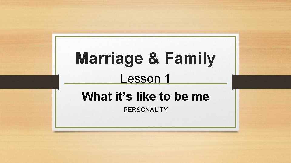 Marriage Family Lesson 1 What its like to