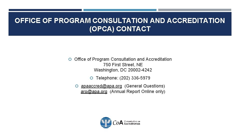 2019 APA COMMISSION ON ACCREDITATION UPDATE LEADERSHIP DAVID