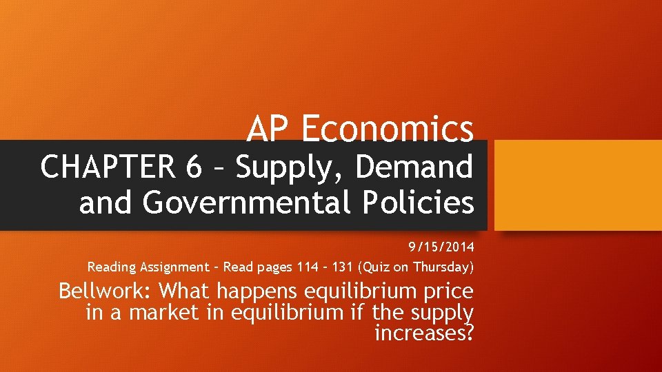 AP Economics CHAPTER 6 Supply Demand Governmental Policies