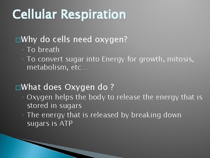 Cellular Respiration How is the Glucose used by