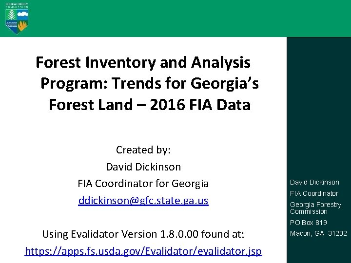 Forest Inventory and Analysis Program Trends for Georgias