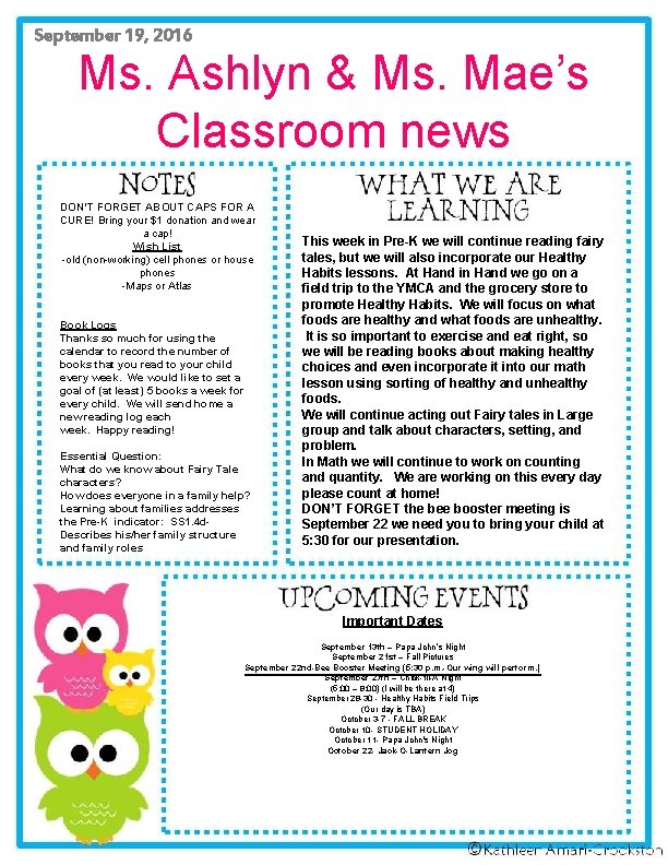 September 19 2016 Ms Ashlyn Ms Maes Classroom