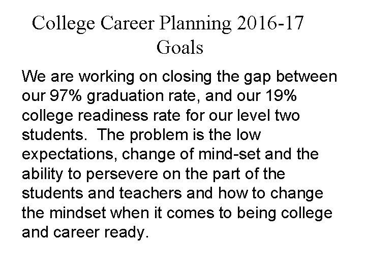 TAPCo College and Career Readiness Plan For one