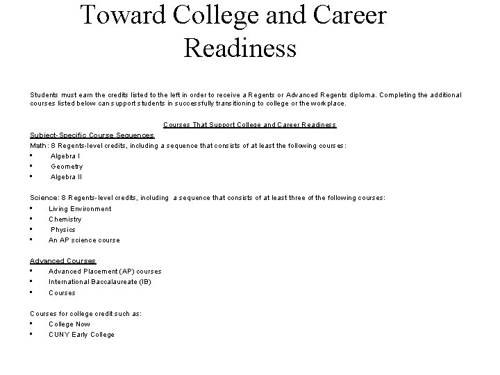 TAPCo College and Career Readiness Plan For one