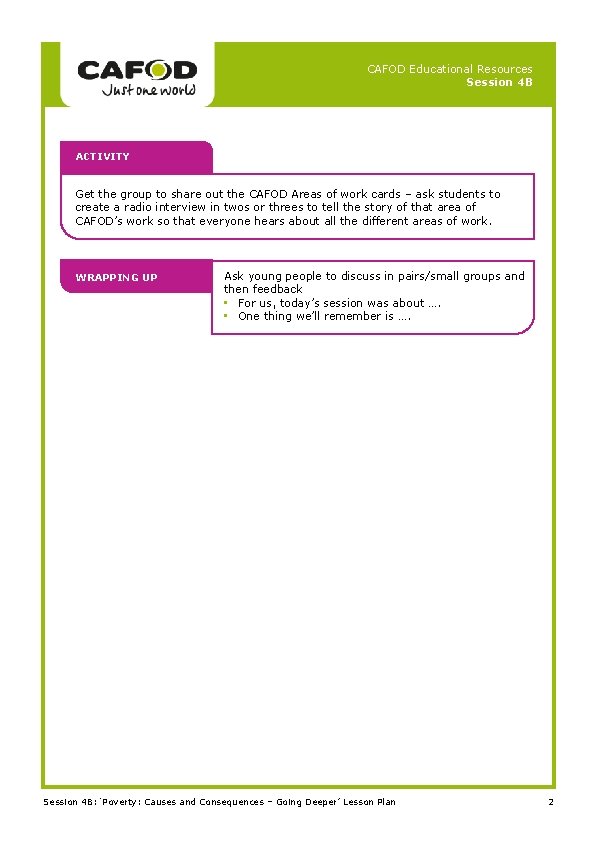 CAFOD Educational Resources Session 4 B RESOURCES REQUIRED