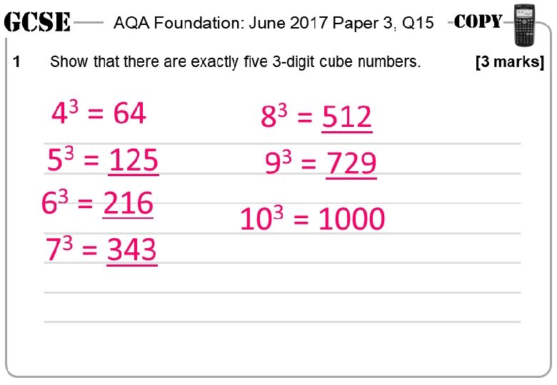 Cube Numbers Foundation GCSE Questions AQA These questions