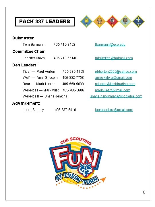 PARENT ORIENTATION GUIDE For more information contact Cubmaster