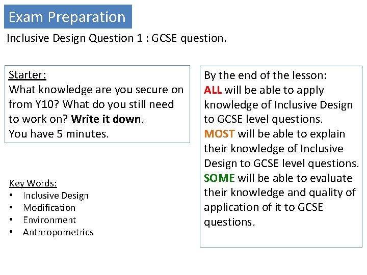 Exam Preparation Inclusive Design Question 1 GCSE question