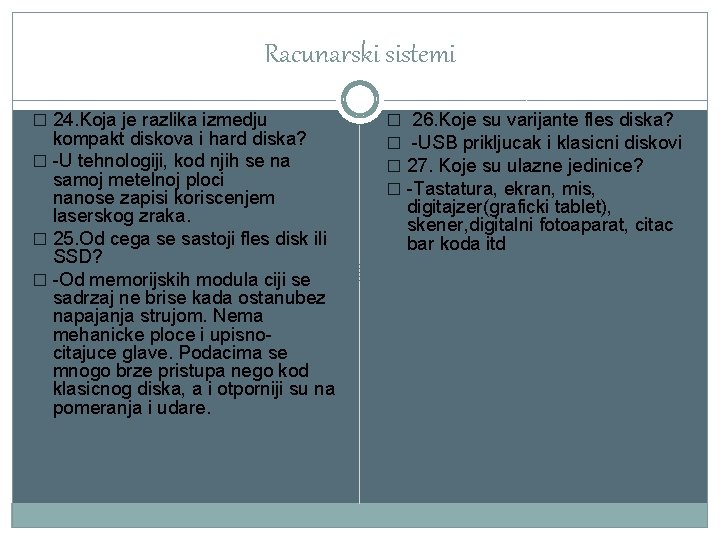 Racunarski sistemi 1 STA SU RACUNARSKI SISTEMI RACUNARSKI