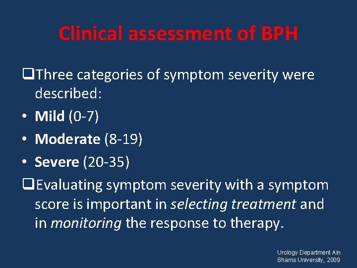 Benign Prostatic Hyperplasia BPH Urology Department Ain Shams