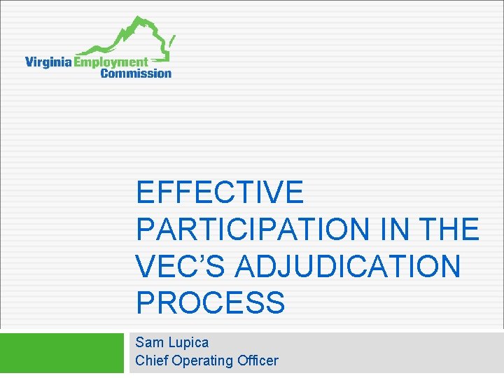 EFFECTIVE PARTICIPATION IN THE VECS ADJUDICATION PROCESS Sam