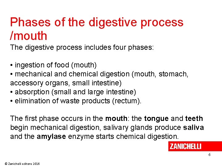 1 Digestion and water balance 2 Zanichelli editore