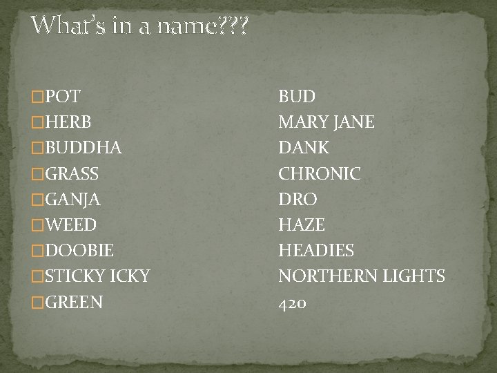 Marijuana Whats in a name POT HERB BUDDHA