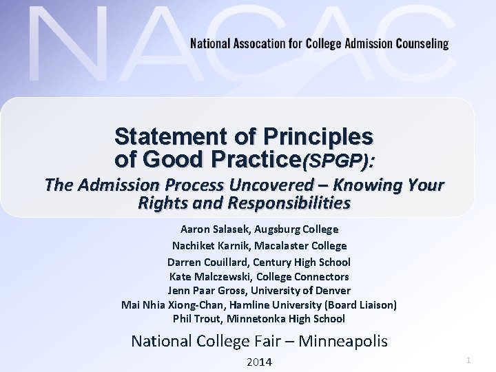 Statement of Principles of Good PracticeSPGP The Admission