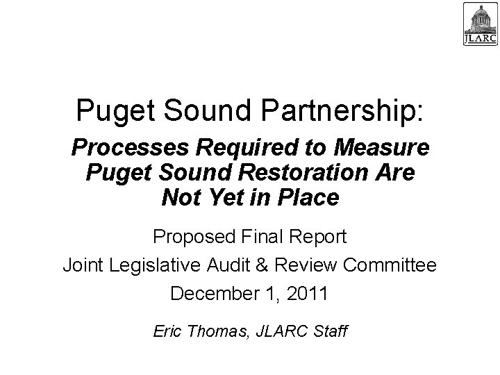 Puget Sound Partnership Processes Required to Measure Puget
