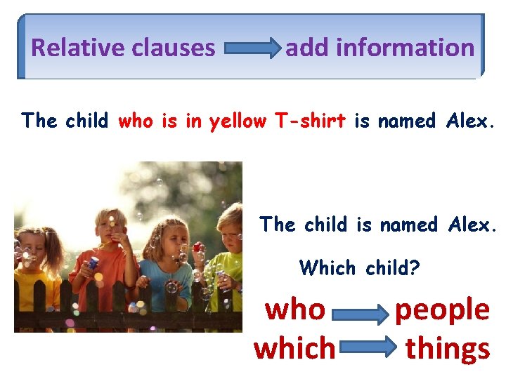RELATIVE CLAUSES Relative clauses add information The Tshirt