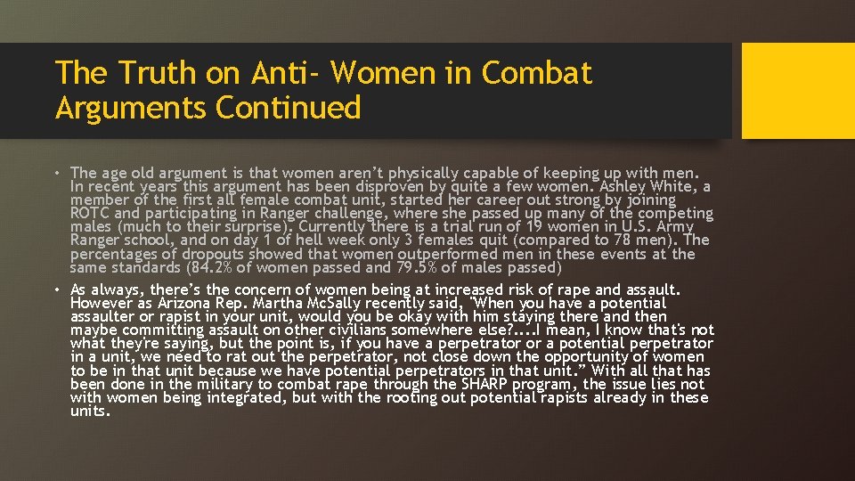 Women in Combat Roles To Whom it may