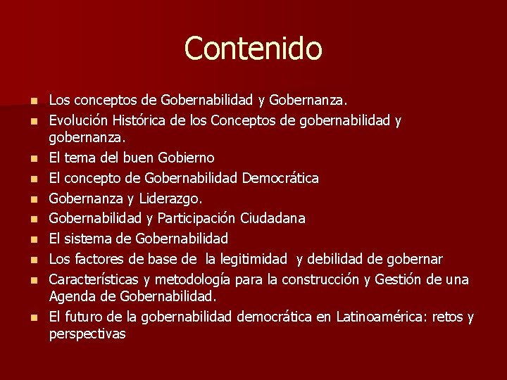 Curso de Gobernabilidad y Gobernanza Datos Generales n