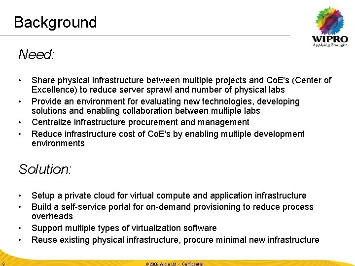 Private Cloud at Wipro Cloud computing based on