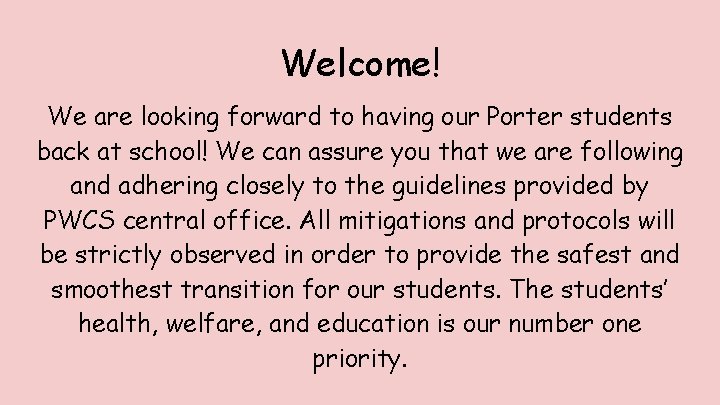 Back to School Orientation Porter 2 nd Graders