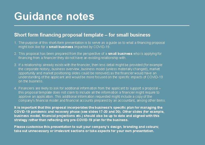 Guidance notes Short form financing proposal template for