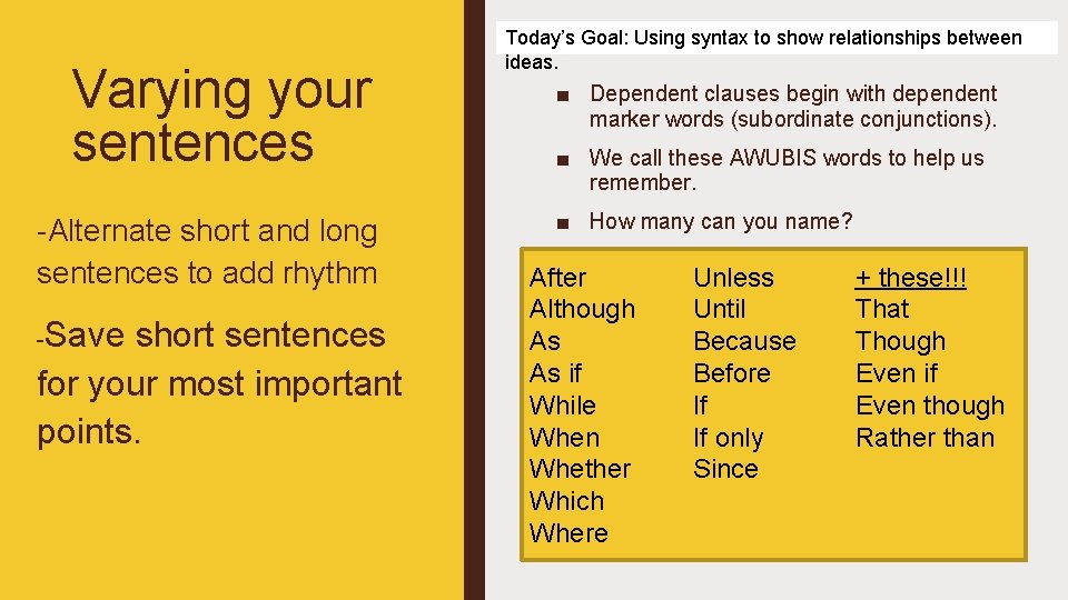 Welcome Back Warm up Write a MEAL paragraph