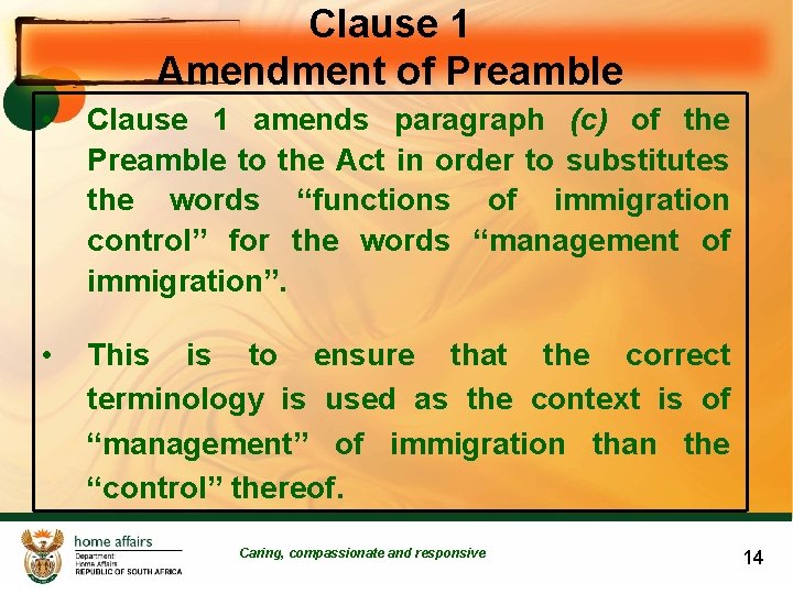 PRESENTATION ON Immigration Amendment Bill 2010 Portfolio Committee