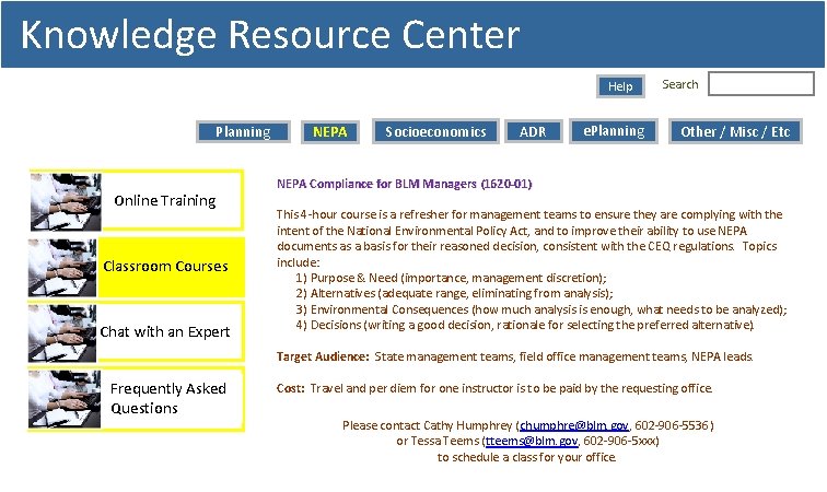 Knowledge Resource Center Help Planning NEPA Socioeconomics ADR