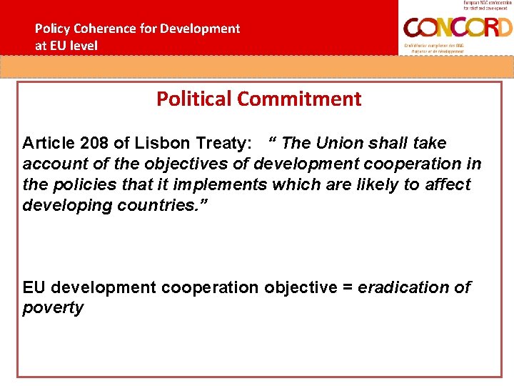 Policy Coherence for Development at the level of