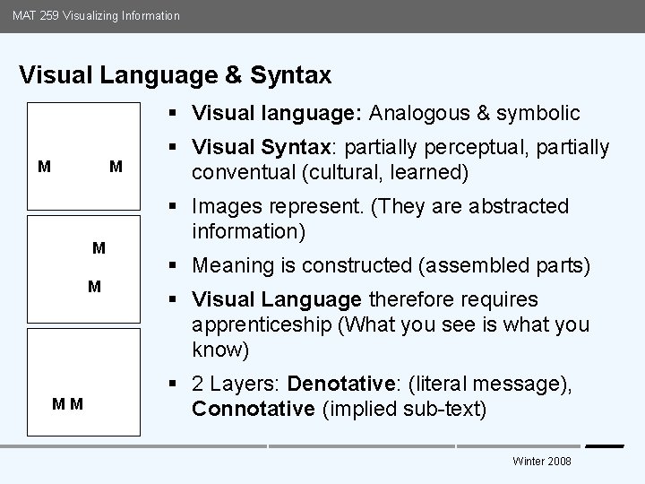 MAT 259 Visualizing Information Visual Language Basics Spatial