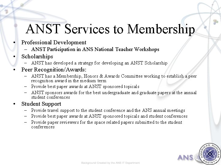 Aerospace Nuclear Science Technology Technical Group Presentation to