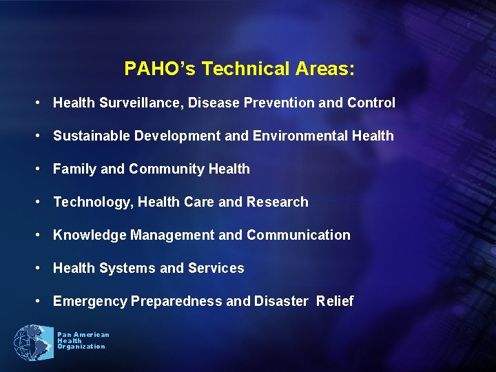 1 PAN AMERICAN HEALTH ORGANIZATION Pan American Sanitary
