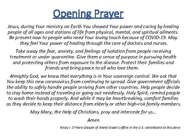 Opening Prayer Jesus during Your ministry on Earth