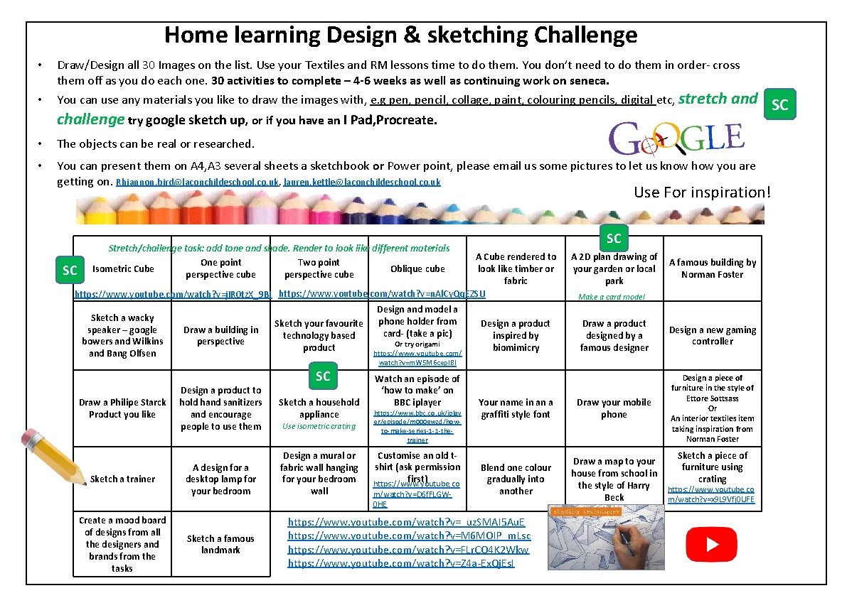 Home learning Design sketching Challenge DrawDesign all 30