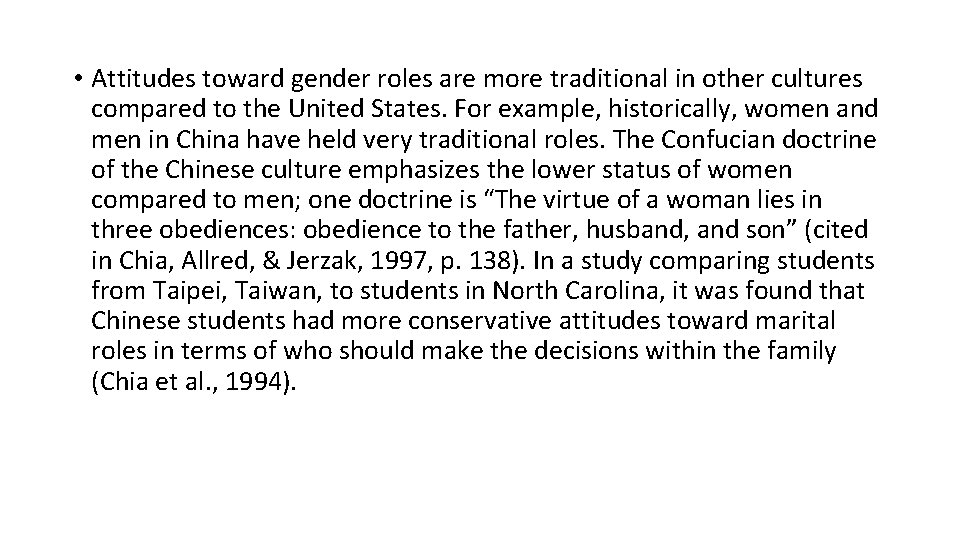 Gender Role Attitude Chapter 3 First examine research