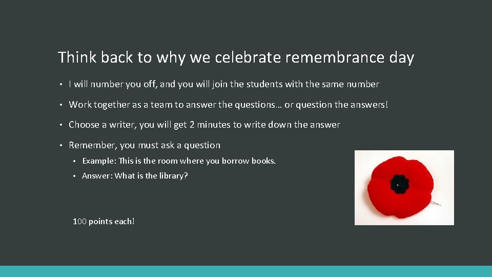 Remembrance Day Jeopardy NOVEMBER 10 TH 2016 Think