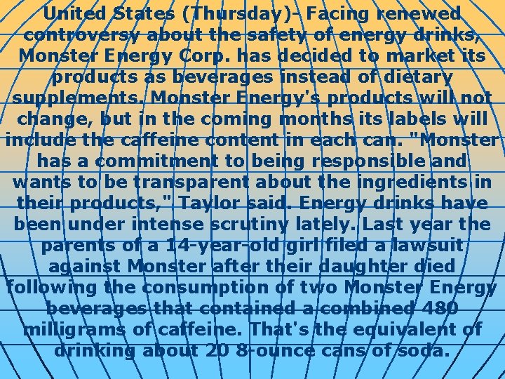 Monster Energy adds caffeine content to labels United