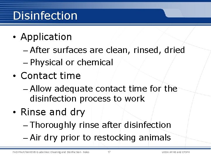 Cleaning and Disinfection Roles and Responsibilities Basic Protocol