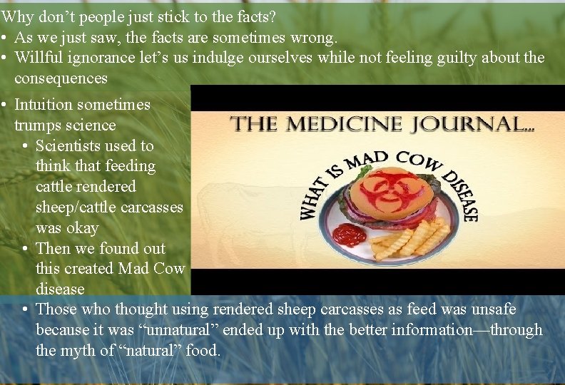 Food myths are ideas about food that 1