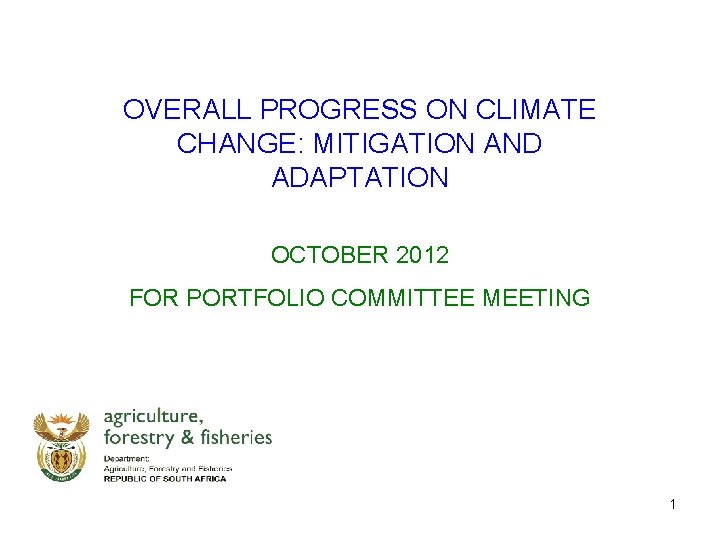 OVERALL PROGRESS ON CLIMATE CHANGE MITIGATION AND ADAPTATION
