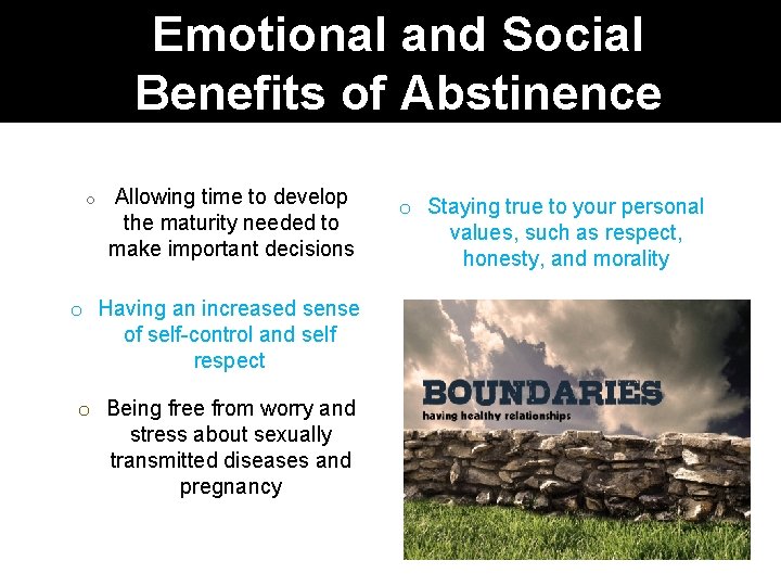 BENEFITS OF ABSTINENCE BELLRINGER What does abstinence mean