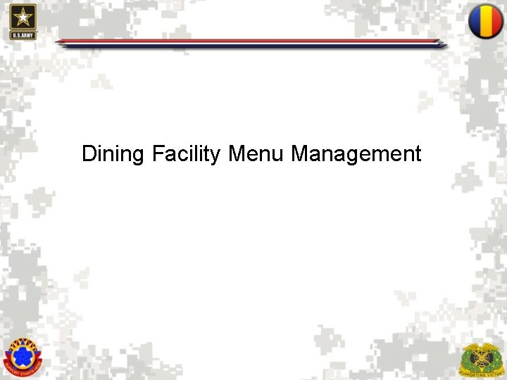 Dining Facility Menu Management 1 Menu Management All