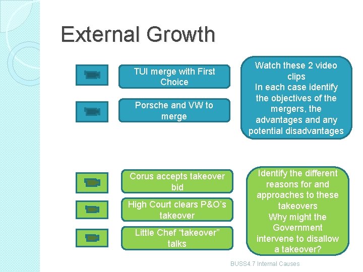 Managing Change Internal Causes of Change You might