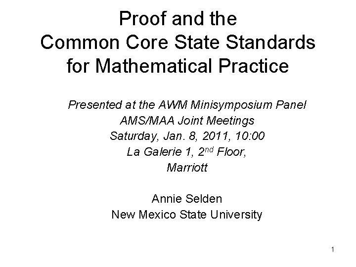 Proof and the Common Core State Standards for